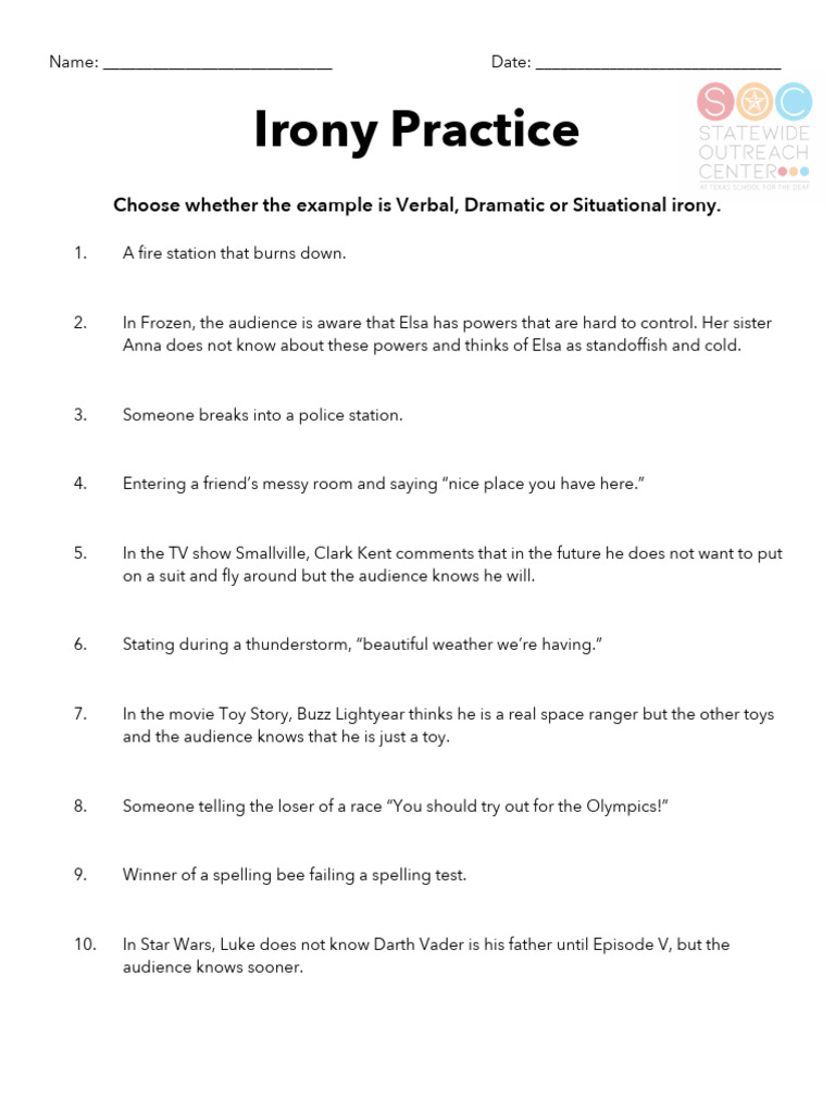 Irony Types Practice Worksheet | PDF