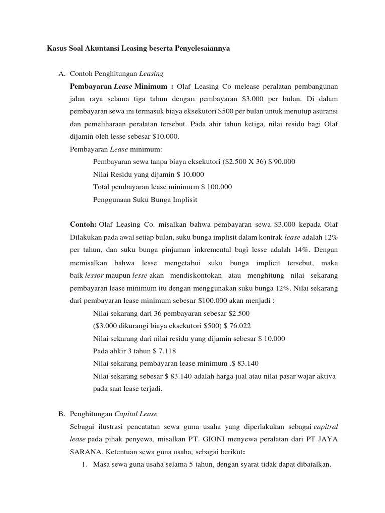 Kasus Soal Akuntansi Leasing Beserta Penyelesaiannya | PDF
