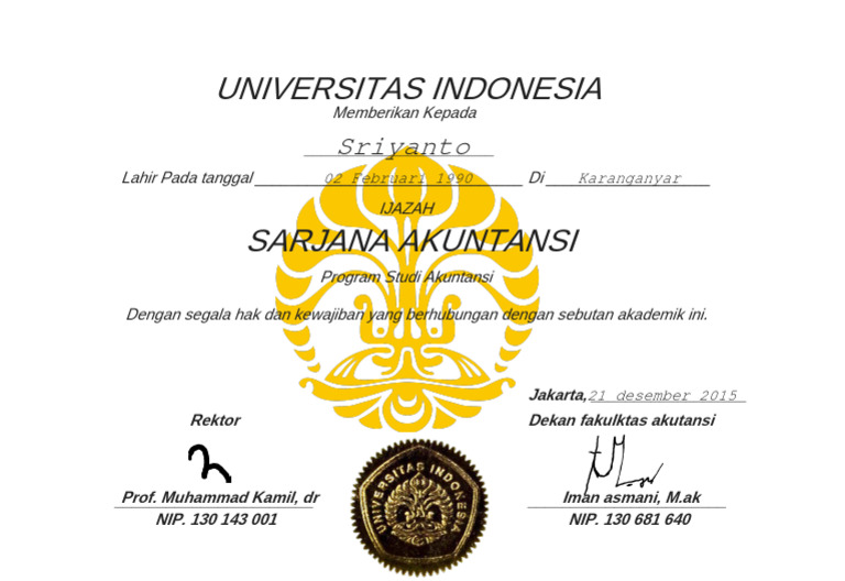Ijazah S1 Ui-1 | PDF