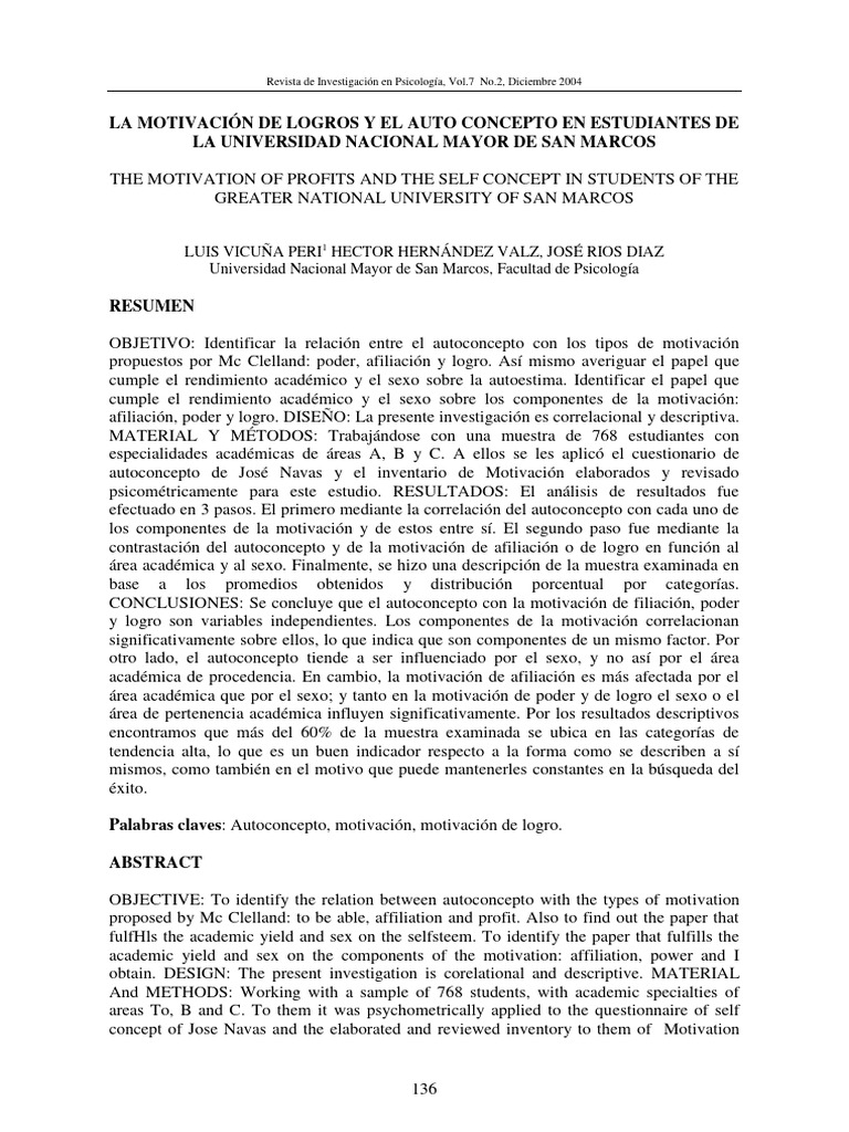 La Motivacion de Logro y El Autoconcepto en Estudiante | PDF | Motivación | Motivacional