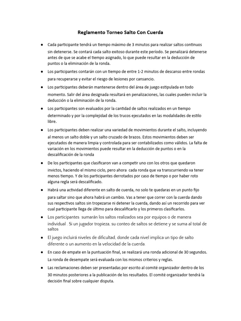 Reglamento de Torneo de Salto de Cuerda | PDF | Deportes