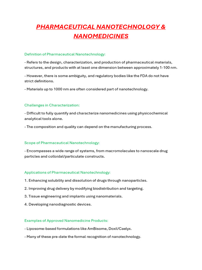 PHARMACEUTICAL NANOTECHNOLOGY & NANOMEDICINES summary | PDF | Liposome ...