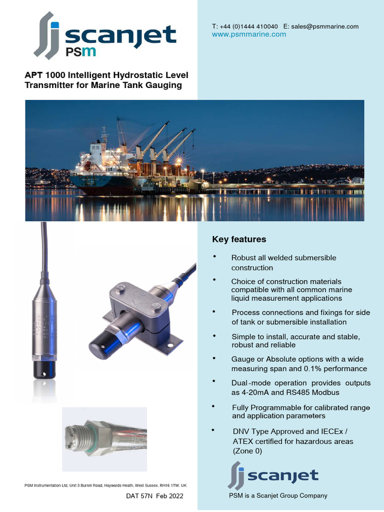 APT 1000 Marine Tank Level Transmitter | PDF | Pipe (Fluid Conveyance ...