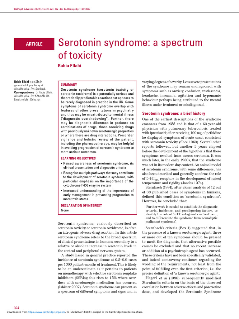 Serotonin Syndrome A Spectrum of Toxicity | PDF | Serotonin | Selective ...