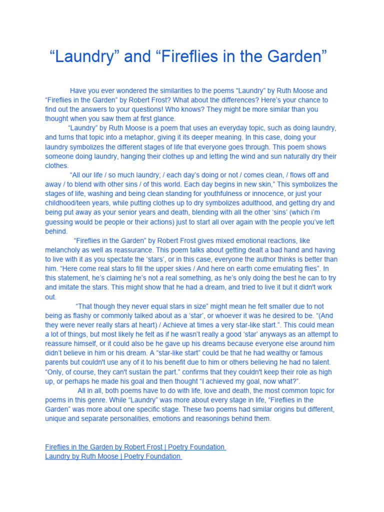 "Laundry" and "Fireflies in The Garden" | PDF | Laundry