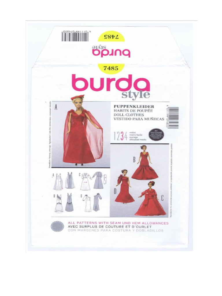 Burda 7485 Pattern Instructions Legal Paper Size 8 in X 14 in | PDF