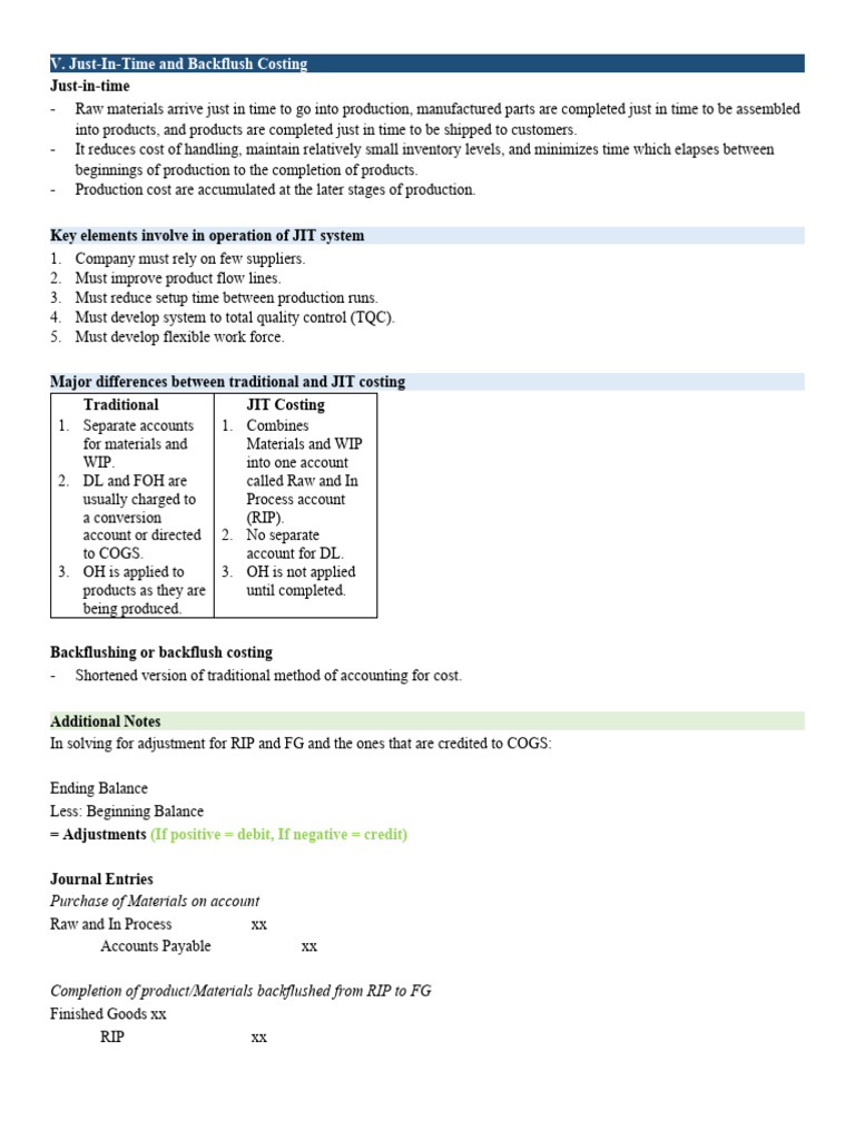 Just in Time and Backflush | PDF | Lean Manufacturing | Inventory