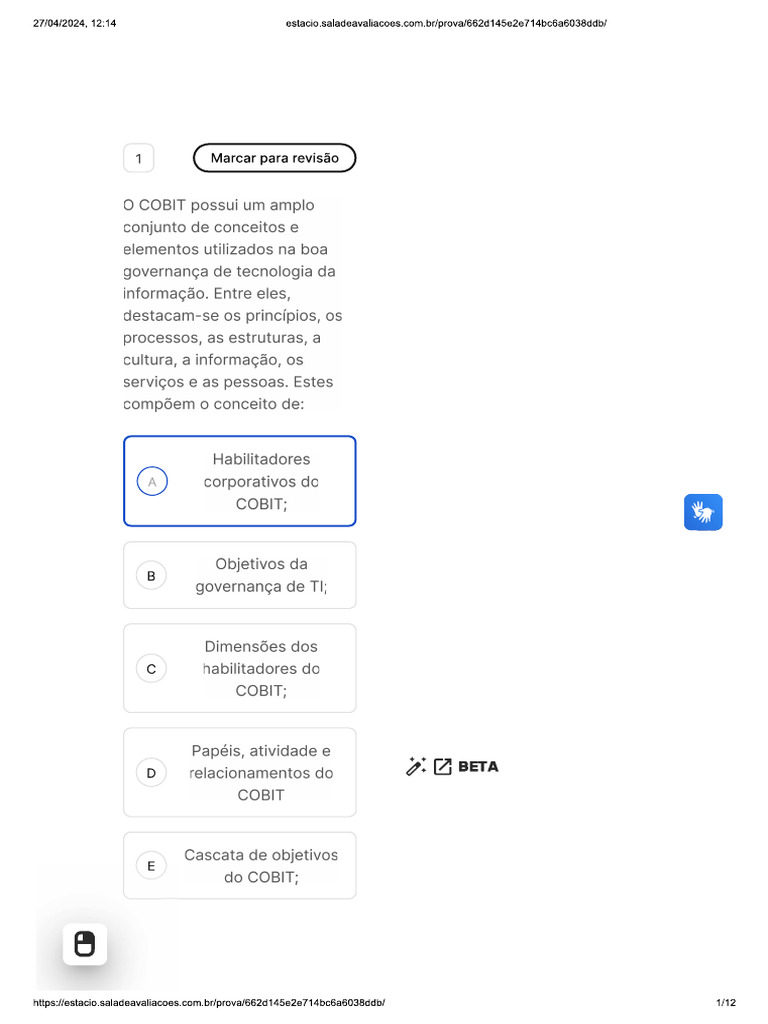 Prova Av Cobit Estacio | PDF