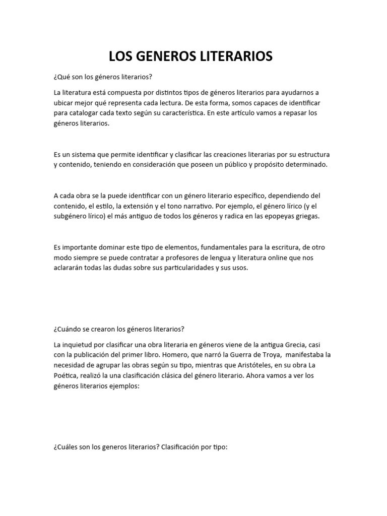 LOS GENEROS LITERARIOS | PDF | Poesía épica | Poesía