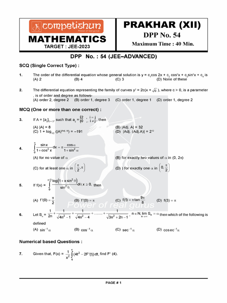 DPP-54 Mathematics | PDF