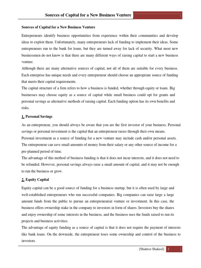 Capital Sources for New Businesses | PDF | Corporate Finance | Venture ...