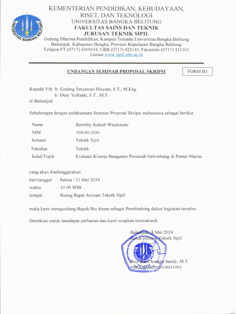 Undangan Dosen Pembimbing-Penguji Sempro - Bowbhy Kukuh W | PDF