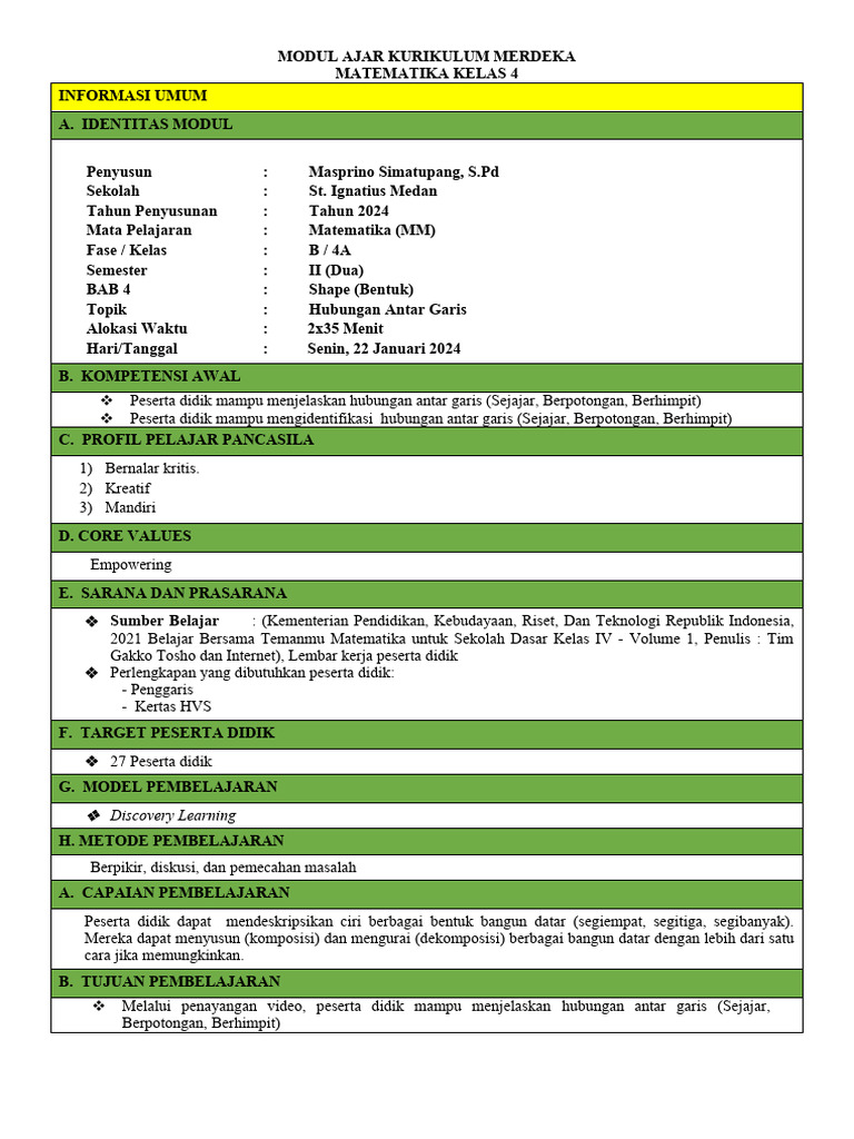 Modul Ajar Matematika Kelas 4 | PDF | Karier & Perkembangan