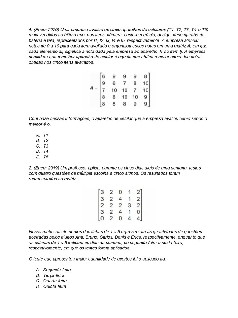 Matrizes em Avaliações do ENEM | PDF