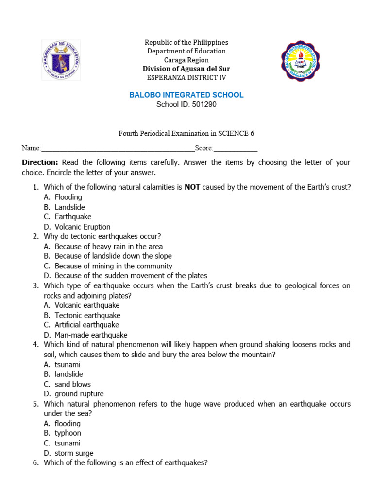 SCIENCE 6 EXAM | PDF | Volcano | Earthquakes