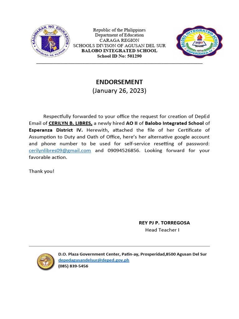 Request For Deped Email | PDF