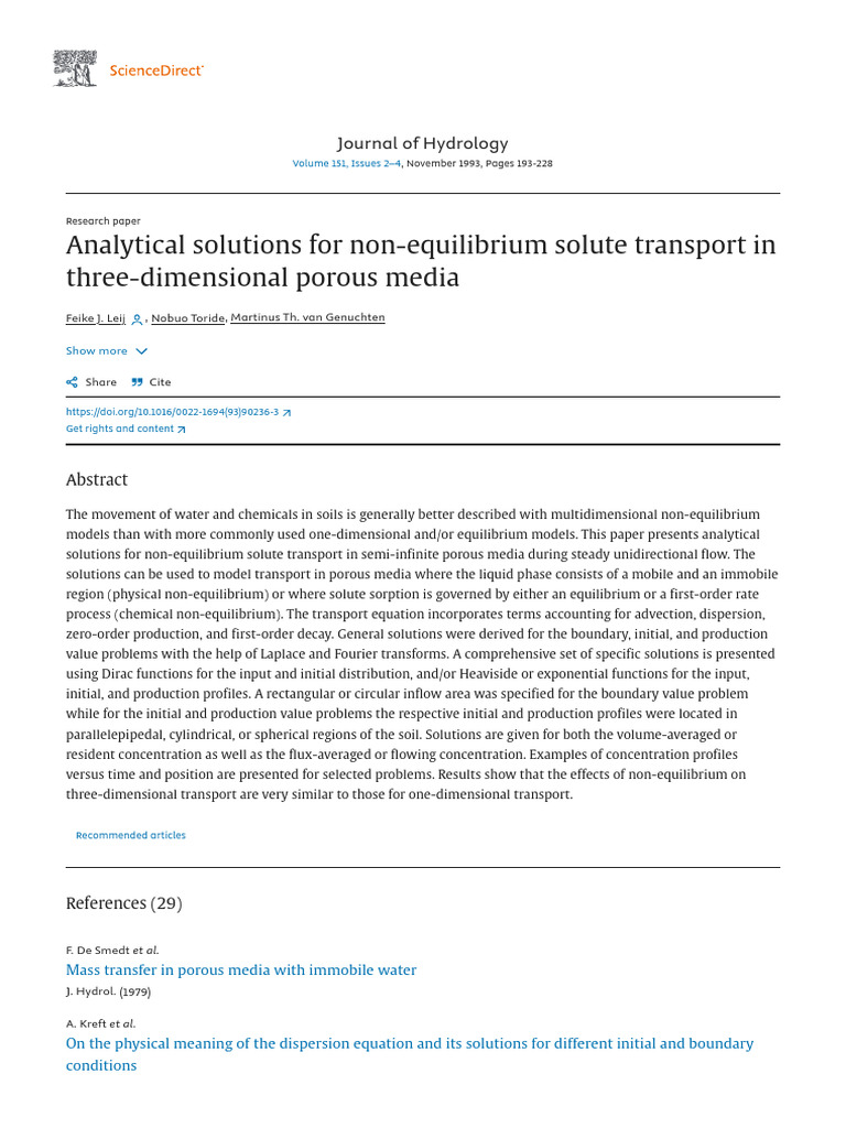 Analytical Solutions For Non-Equilibrium Solute Transport | PDF | Non Equilibrium Thermodynamics ...