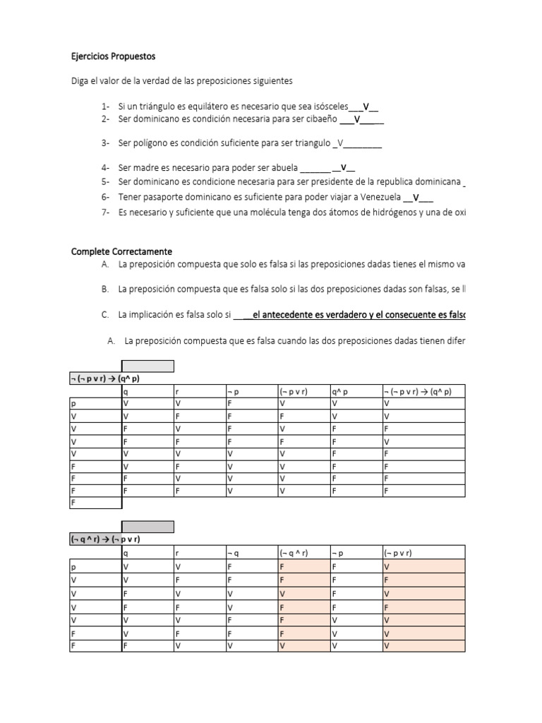 Ejercicio Logica | PDF | Química | Lógica