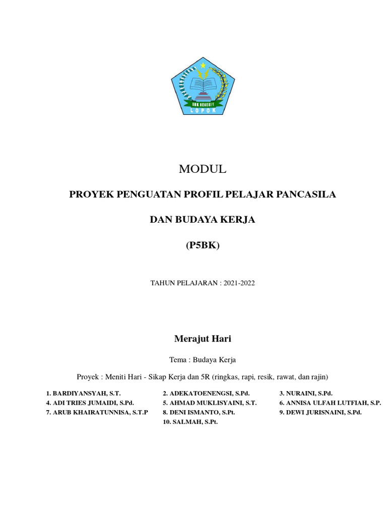 MODUL P5 BK TEMA BUDAYA KERJA - Project 3 - Merajut Hari | PDF | Karier & Perkembangan