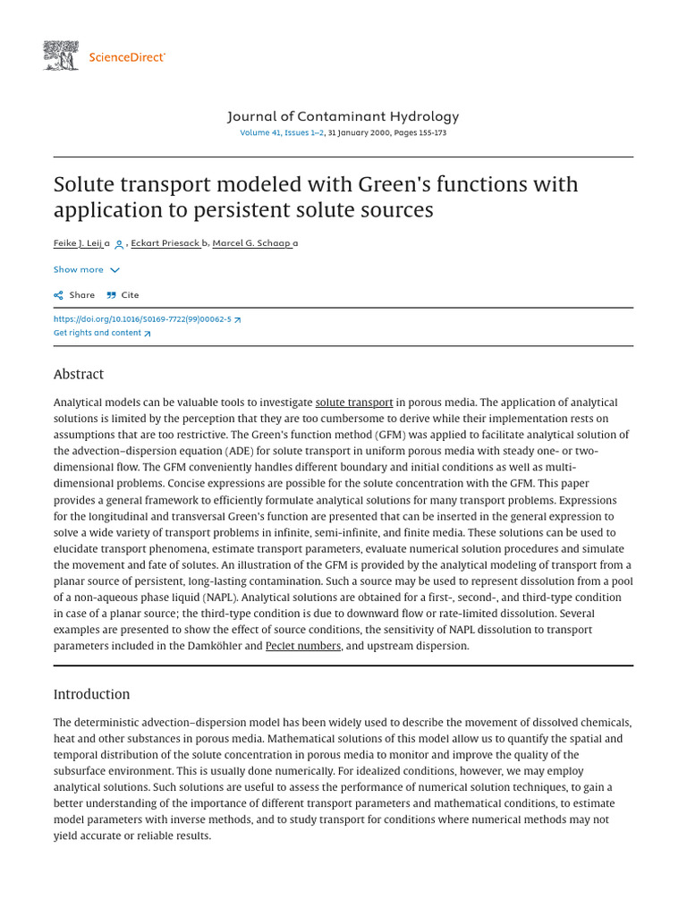 Green's Functions for Solute Transport | PDF | Equations | Green's Function