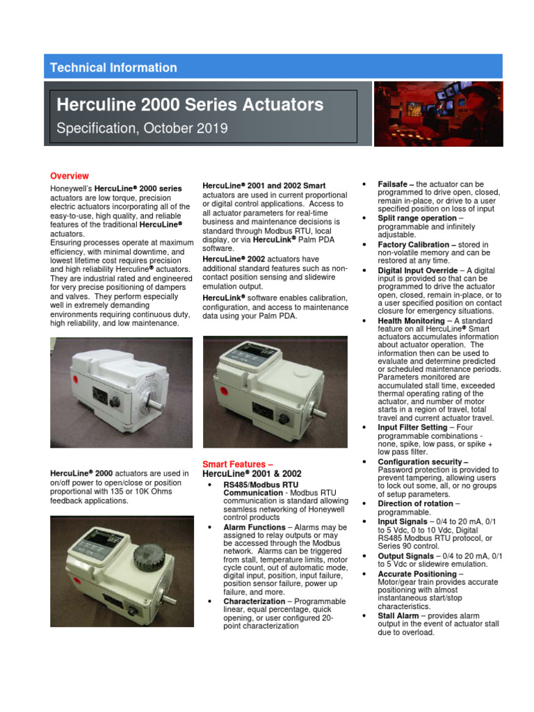 Actuador Herculine 2000 Honeywell | PDF | Actuator | Reliability ...