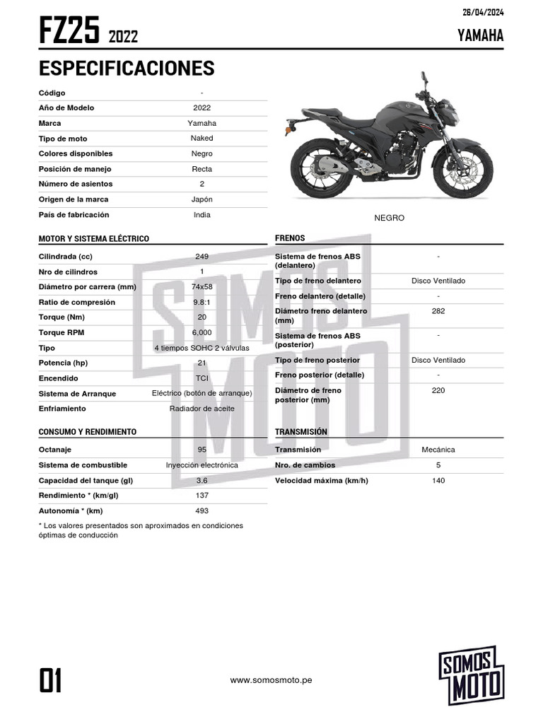 fz25 2022 - Yamaha - Negro 26 04 2024 | PDF | Industria automotriz | Estilos de carrocería