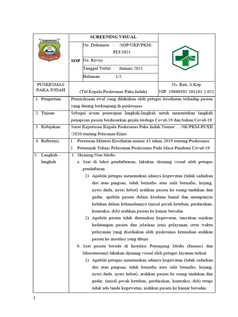 Prosedur Skrining Visual Puskesmas | PDF