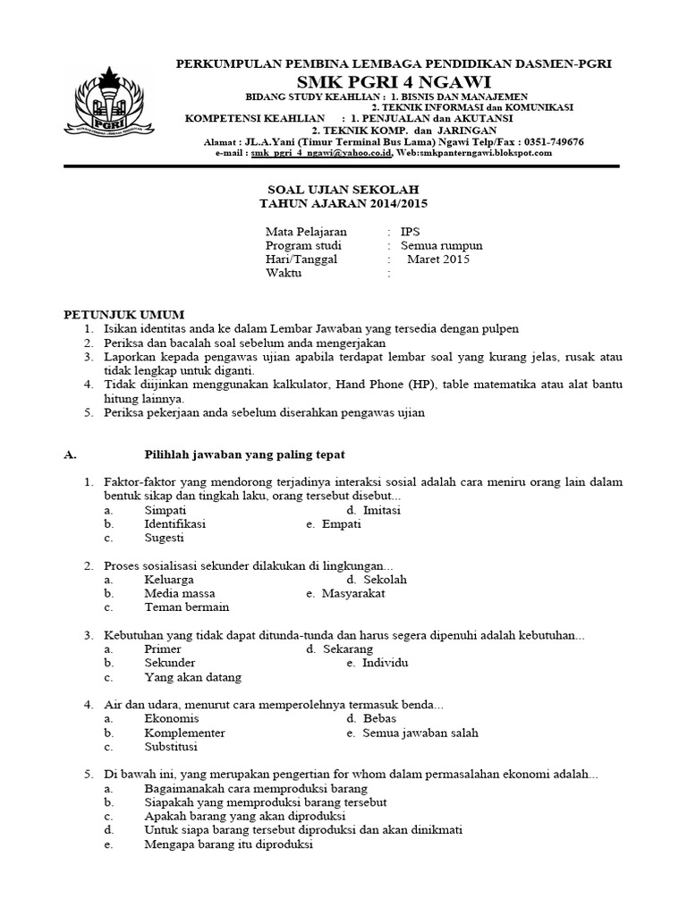 Soal Usek Ips 2015 | PDF