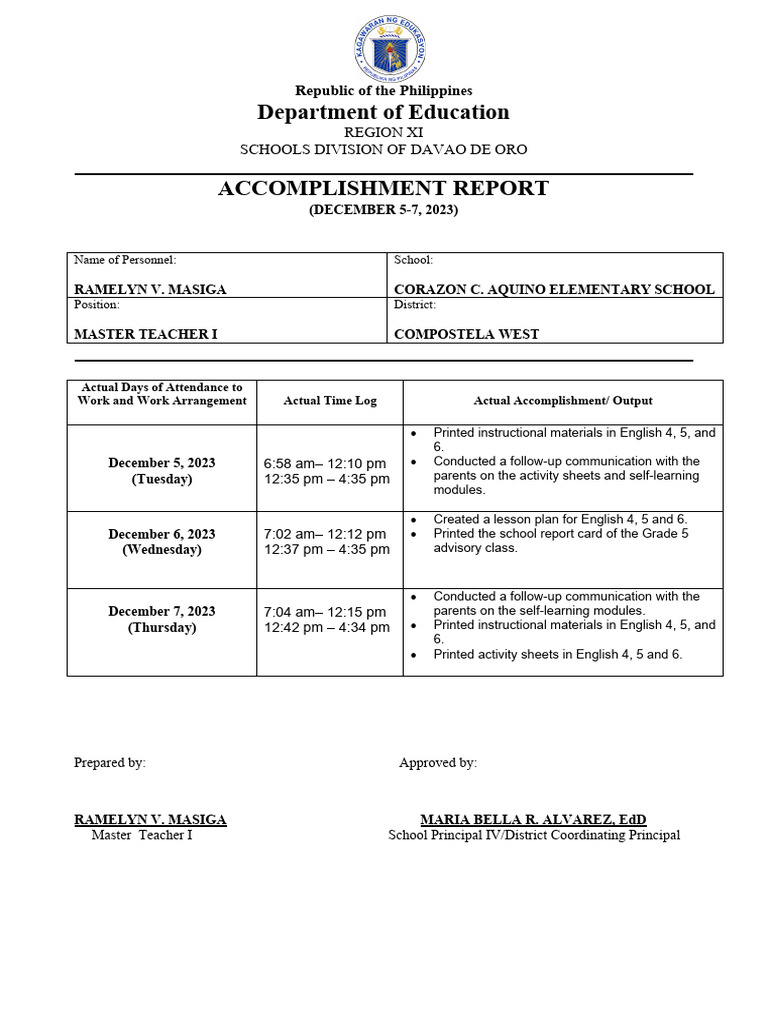 Accomplishment Report NLC2023 | PDF | Behavior Modification | Teaching