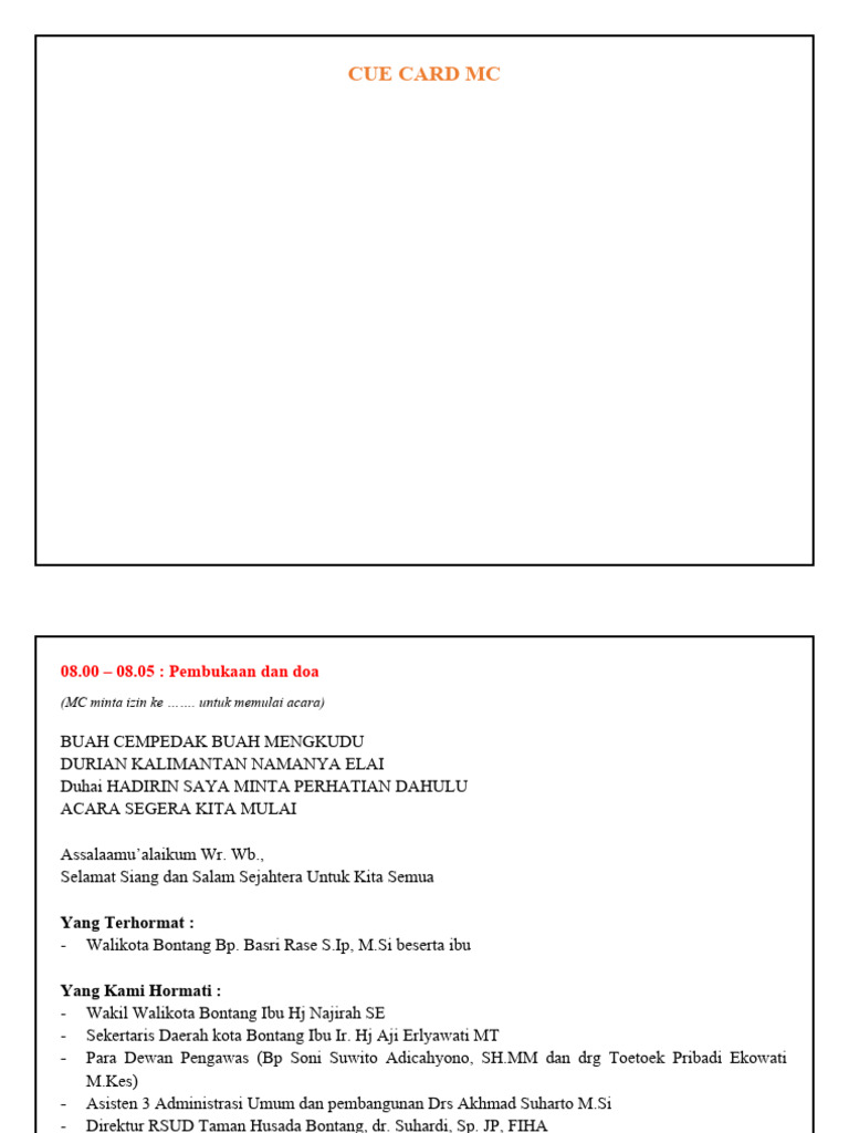 Cue Card MC HUT 21 | PDF