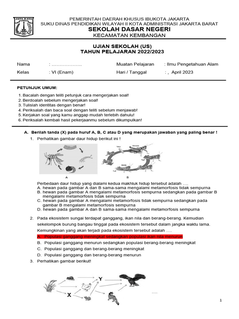 Soal Us Ipa TP 2022-2023 | PDF