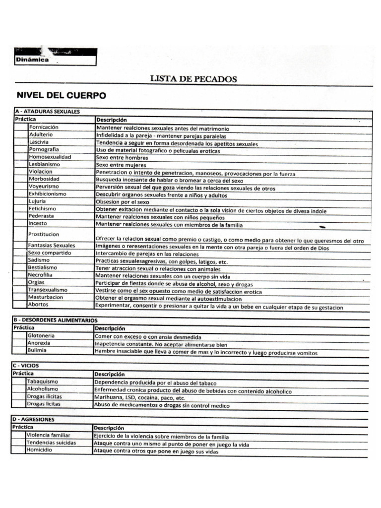 Lista de Pecados | PDF