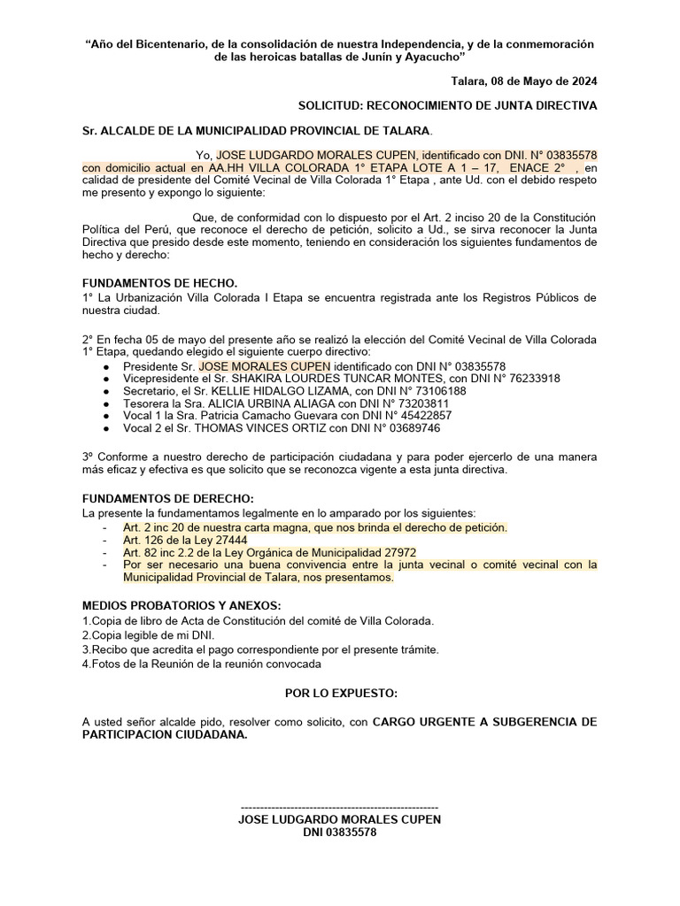 Solicitud - Junta Directiva | PDF | Documento de identidad | Gobernancia