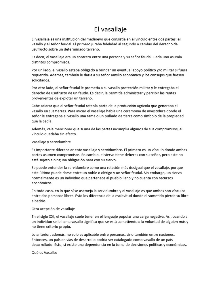El Vasallaje | PDF | Feudalismo | Servidumbre