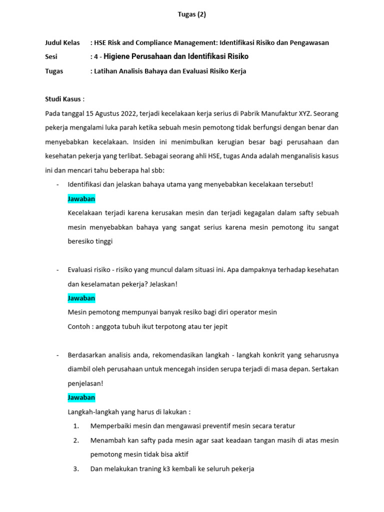 TPM - Identifikasi Risiko Kerja Dan Pengawasan Kepatuhan K3 - BUDIMAN | PDF | Teknologi & Rekayasa