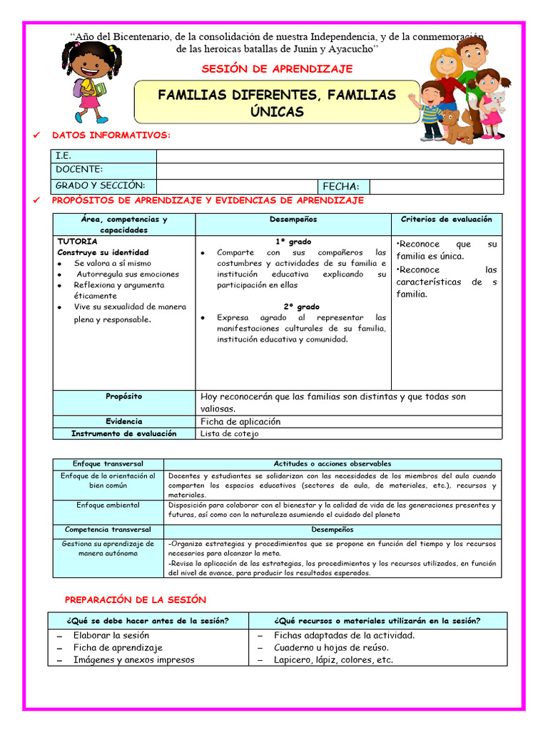 Familias Únicas: Identidad y Valoración | PDF | Evaluación | Aprendizaje