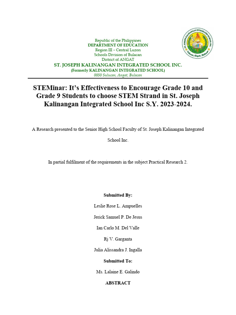 STEMinar: It’s Effectiveness to Encourage Grade 10 and Grade 9 Students ...