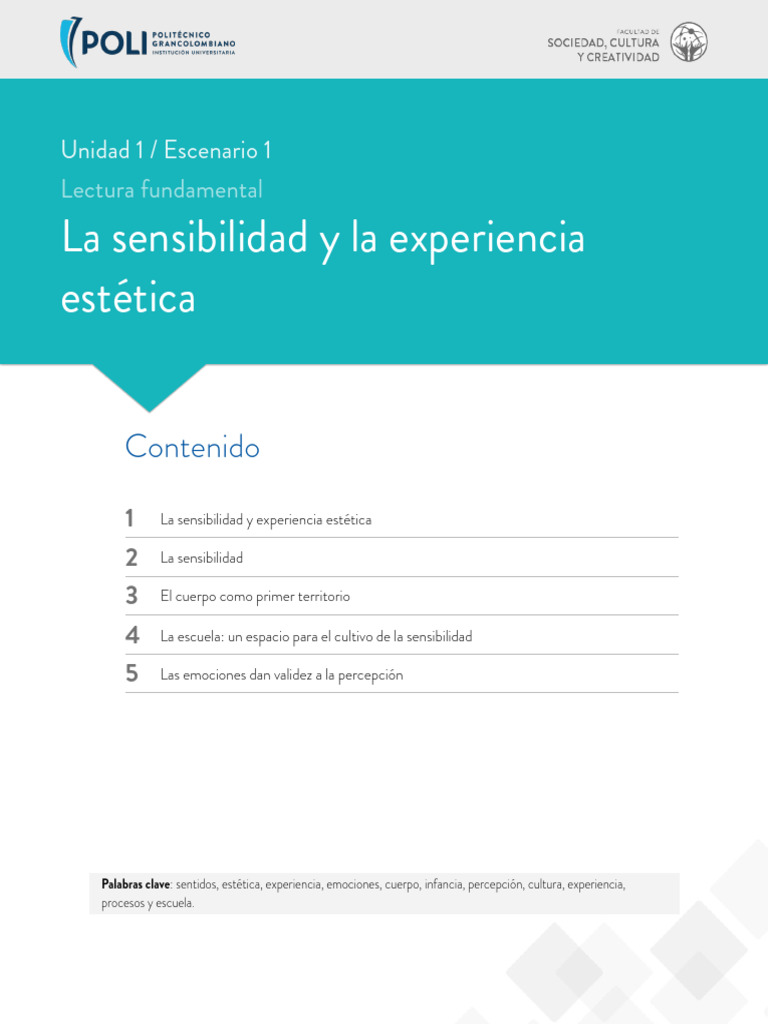Escenario 1 La Sensibilidad y La Experiencia Estetica | PDF ...