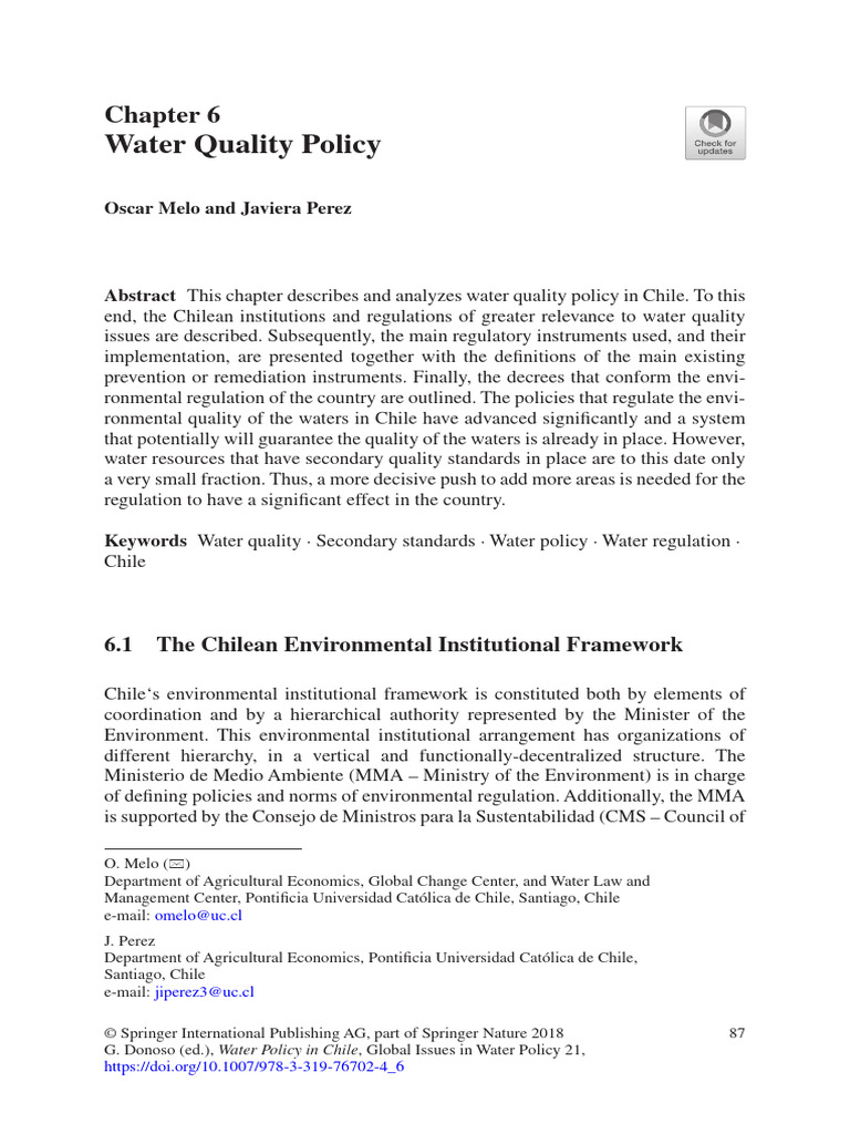 MATERIAL COMPLEMENTARIO. Water Quality Policy. Clase 7 y 8. Recursos Hídricos. Prof. Oscar Melo ...