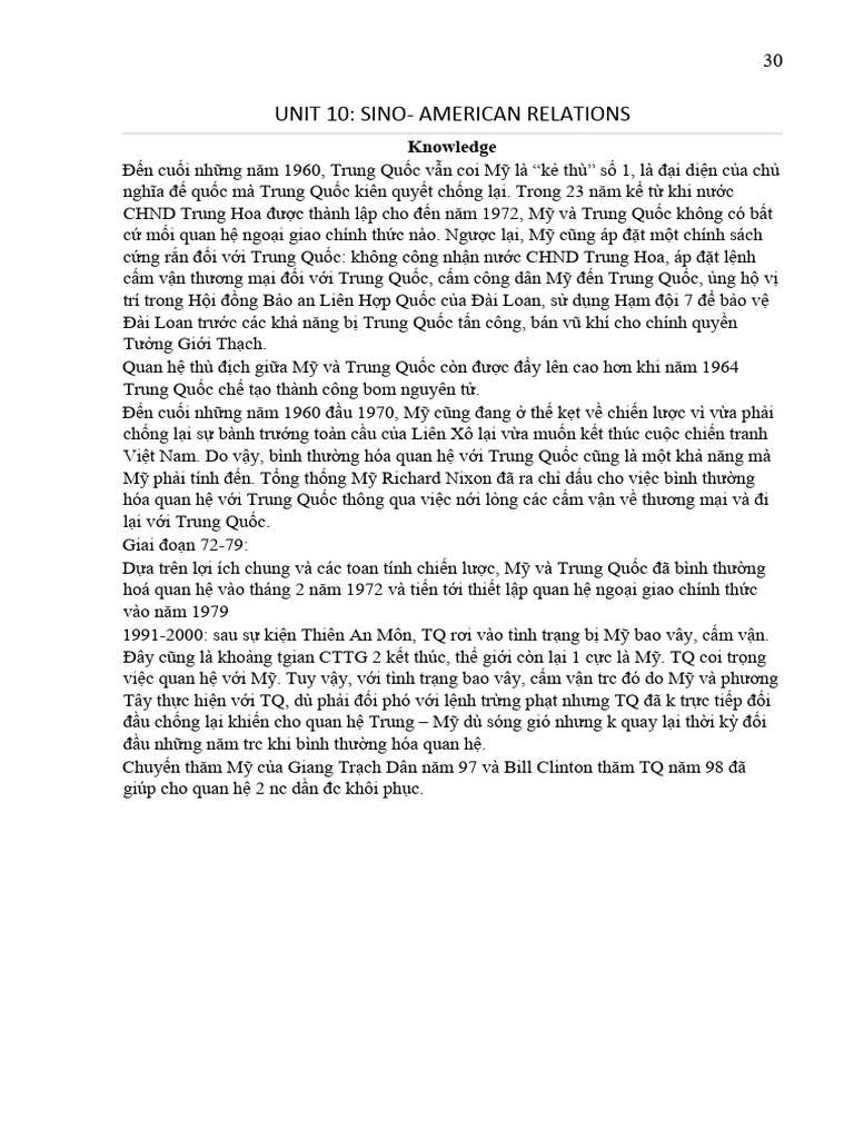 TACN4 - UNIT 11 - US-China Relations | PDF