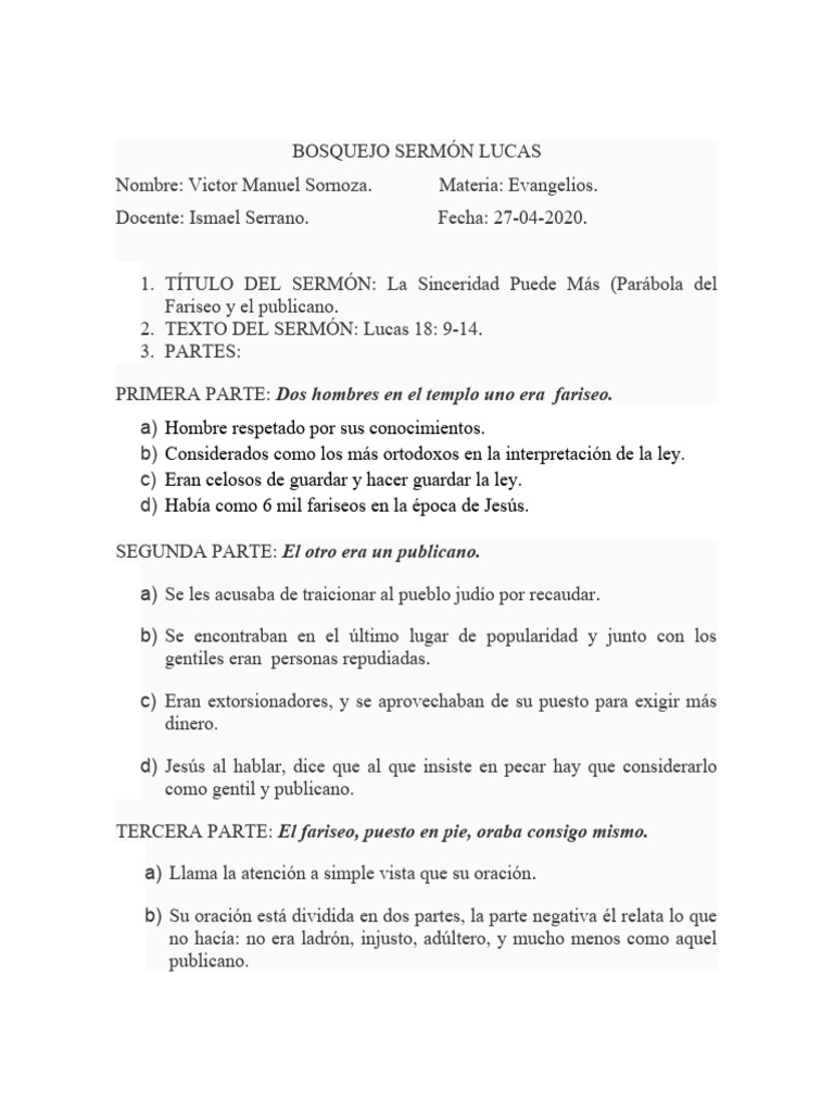 Bosquejo Sermón Lucas | PDF | Jesús | Parábolas de Jesús