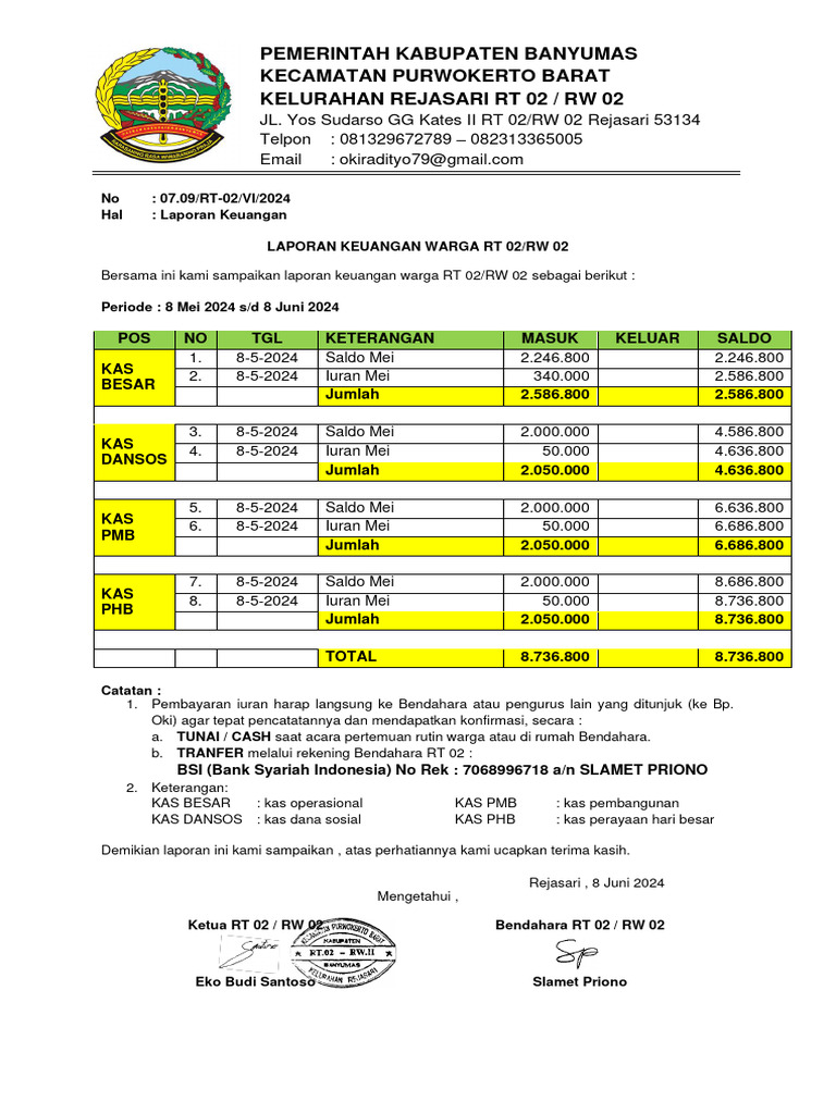 Lap Kas RT 02 Juni 2024 | PDF