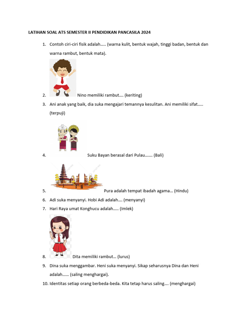 Latihan Soal Ats Pend Pancasila Kelas 2 2023-2024 | PDF