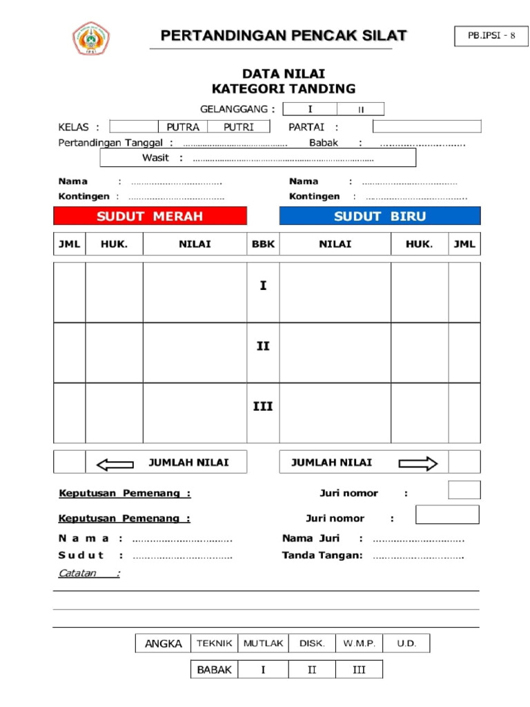Lembaran Penilaian Pencak Silat | PDF