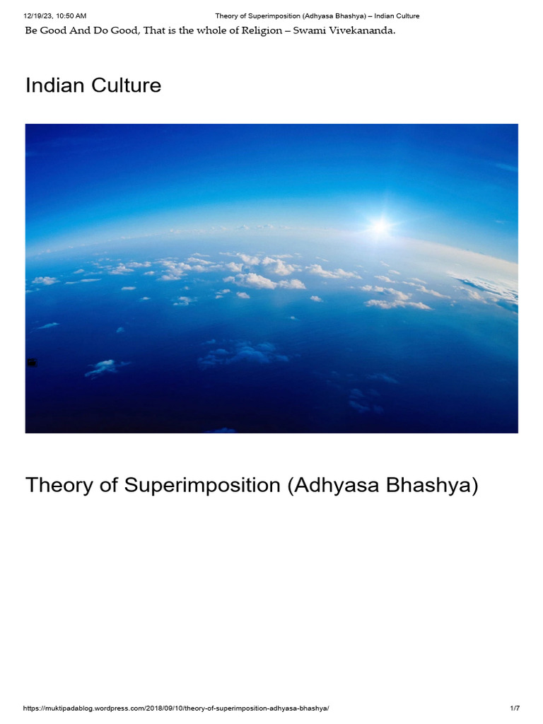 Theory of Superimposition (Adhyasa Bhashya) - Indian Culture | PDF ...