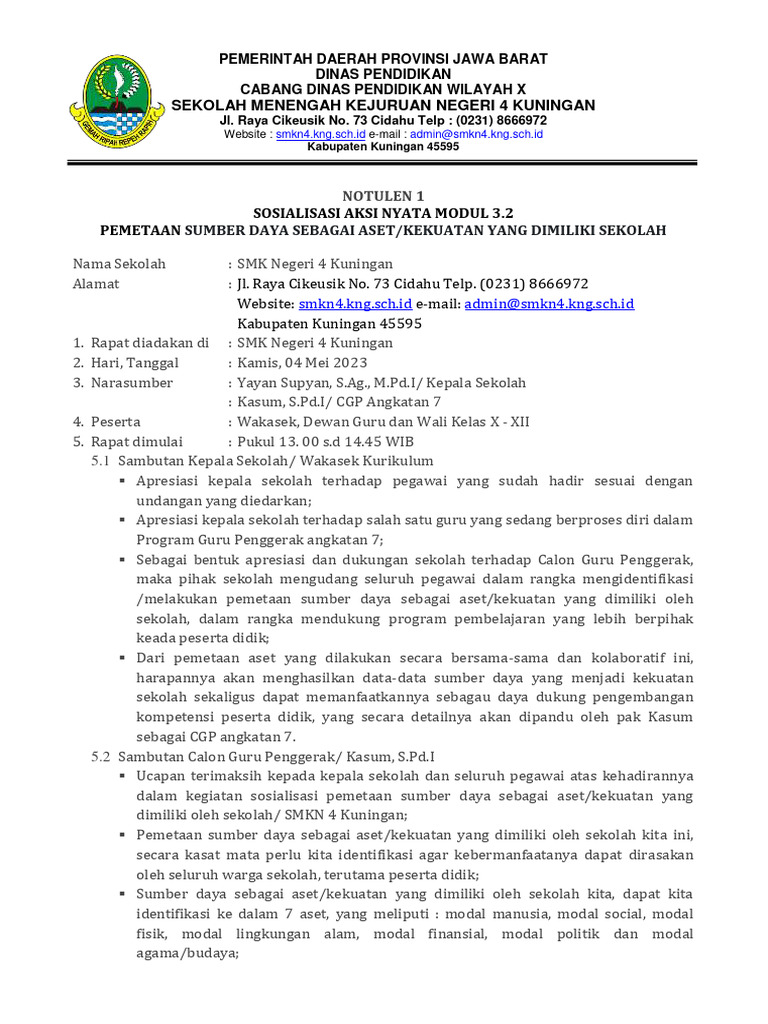 Aksi Nyata Pemetaan Modal Aset Sekolah Modul 3.2 | PDF