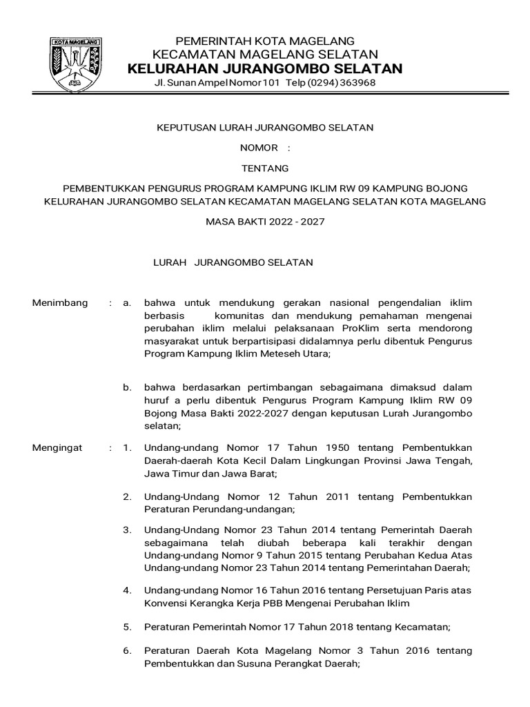Pembentukan Pengurus ProKlim Jurangombo | PDF