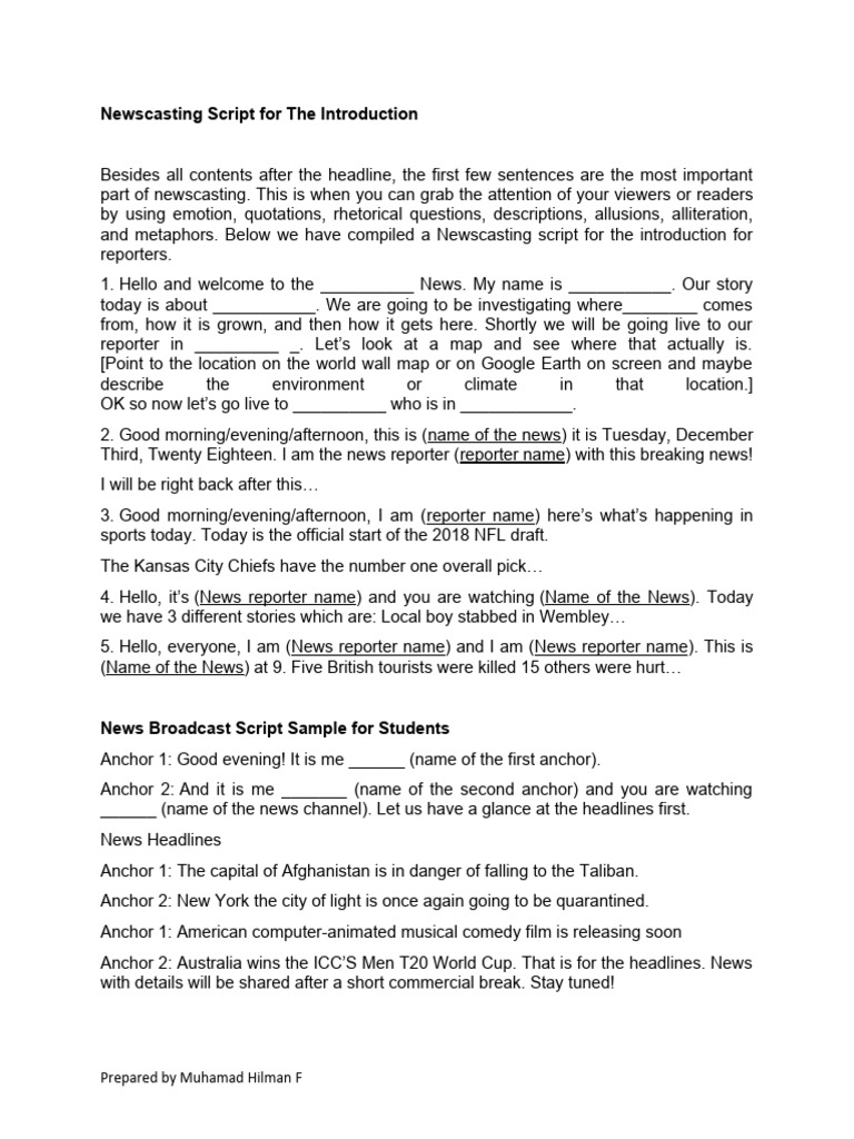 Newscasting Script Introduction Guide | PDF | Afghanistan | Traffic ...
