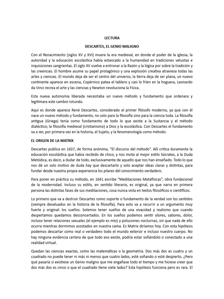 EL GENIO MALIGNO | PDF | René Descartes | Sueño