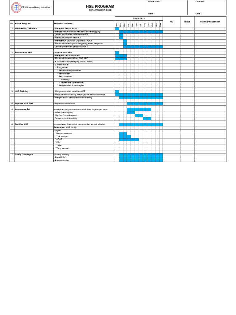 Program Kerja Hse Lia | PDF | Waste | Occupational Hygiene